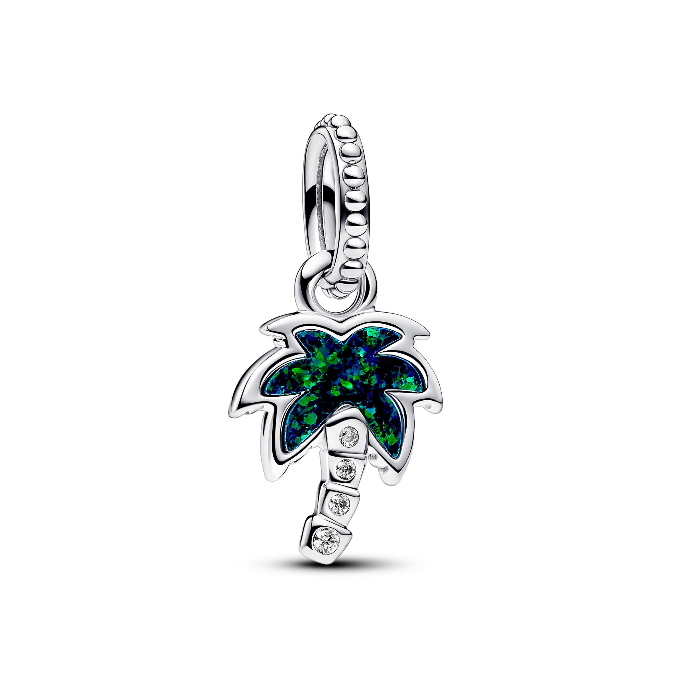 Palm Tree Sterling Silver Dangle With Green Blue Lab-Created Opal And ...
