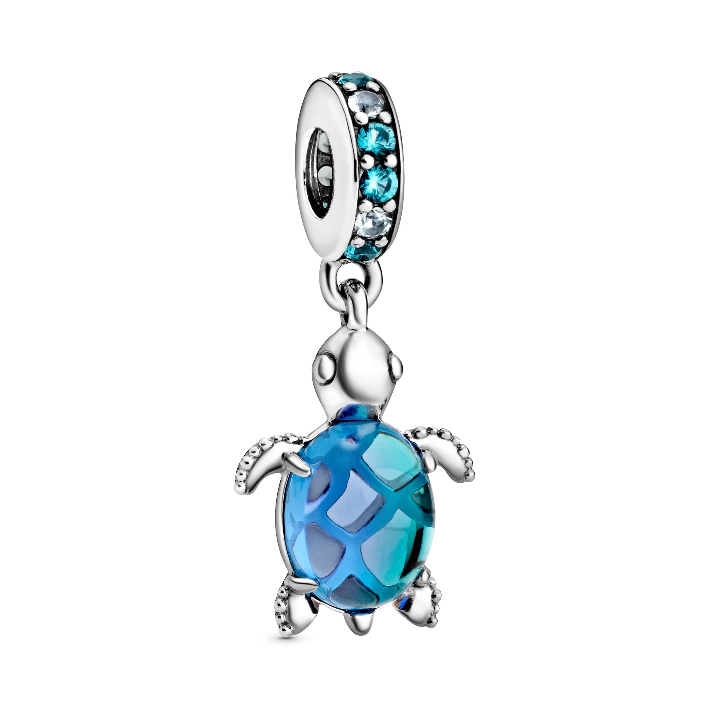 Sea Turtle Sterling Silver Dangle With Icy Green, Bleached Aqua Blue C ...