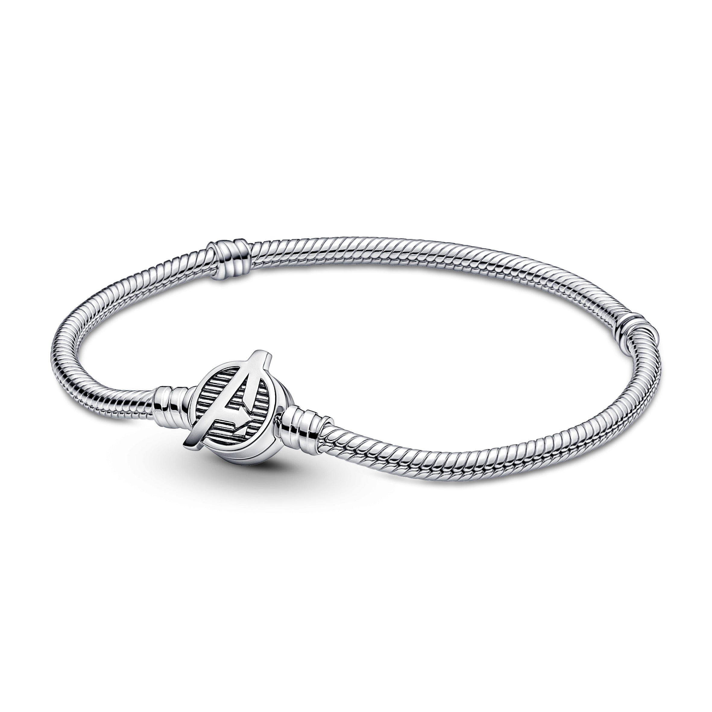 Snake Chain Sterling Silver Bracelet With Marvel The Avengers Logo Cla ...